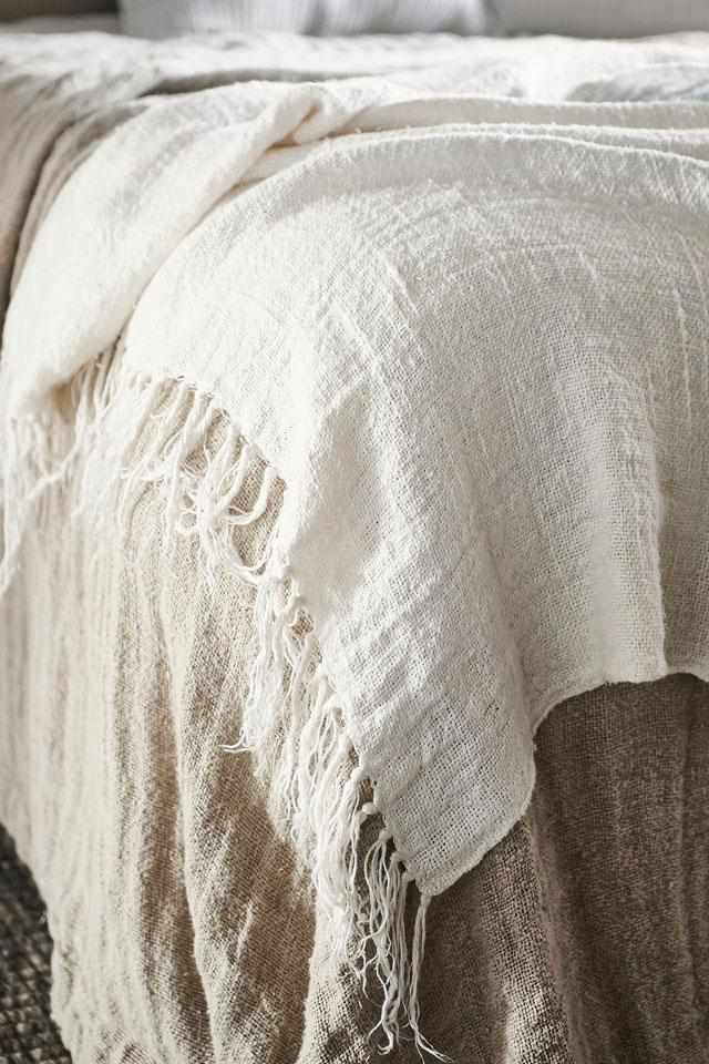 Bedouin Oversized Ivory Linen Throw - SD&CO